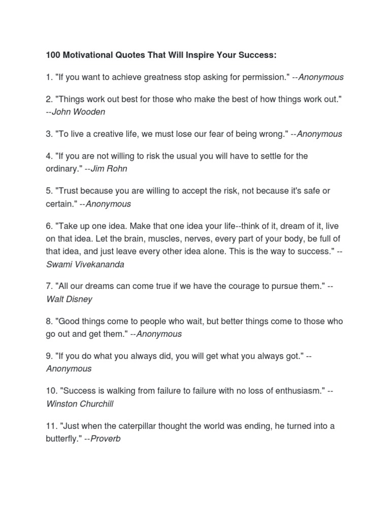 100 Motivational Quotes That Will Inspire Your Success | PDF | Metaphysics