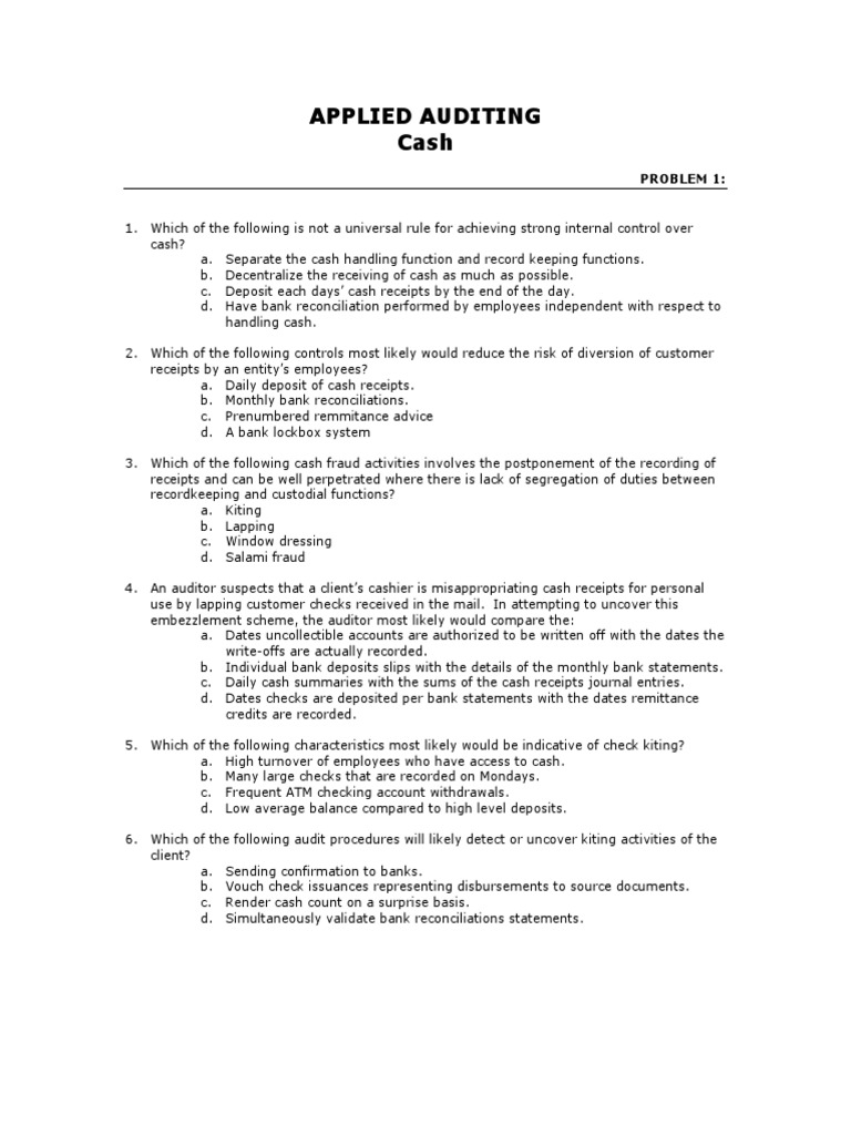Audit of Cash | PDF | Cheque | Balance Sheet