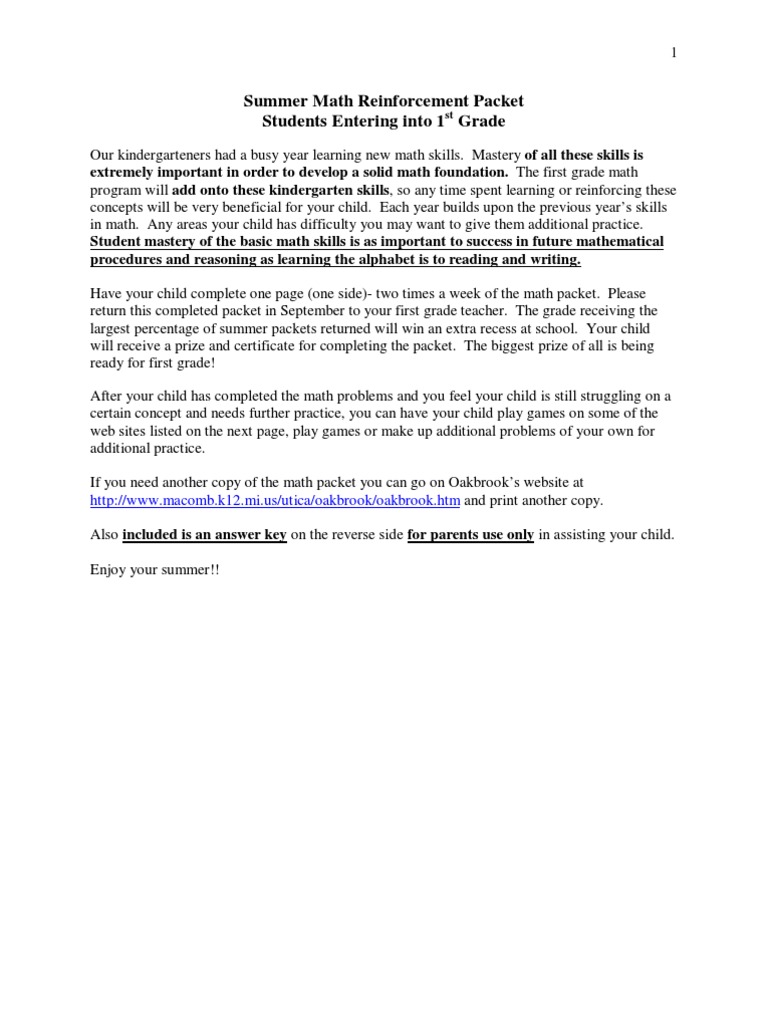 1st Grade Math Packet | PDF | First Grade | Shape