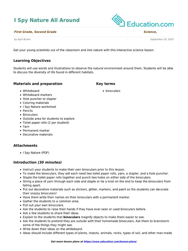 I Spy Nature: Interactive Lesson Plan | PDF | Lesson Plan | Classroom
