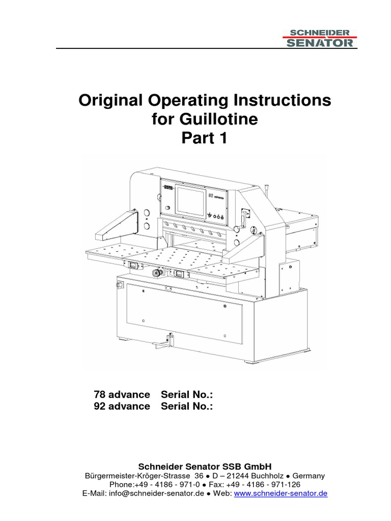 Original Operating Instructions for Guillotine Part 1 | PDF | Knife ...