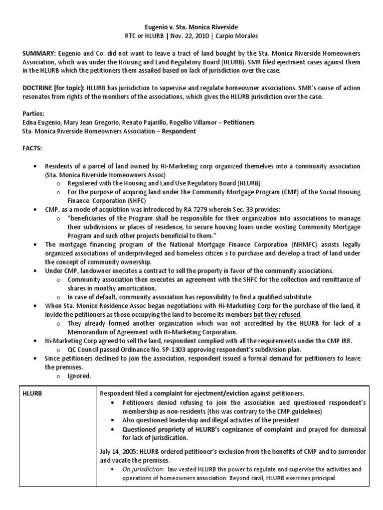 Eugenio v. Sta. Monica Riverside | PDF | Jurisdiction | Common Law