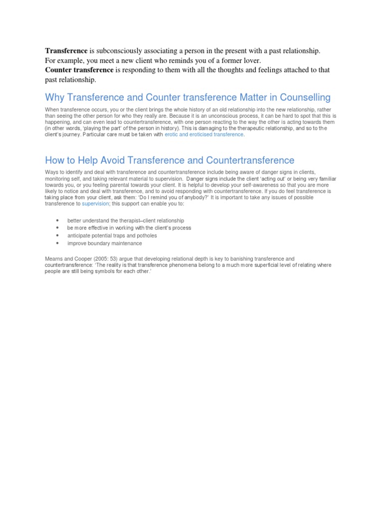 Managing Transference in Therapy | PDF | Career & Growth | Self-Improvement