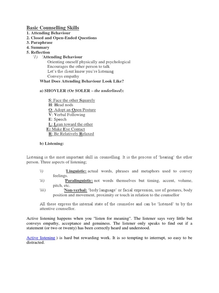 Basic Counseling Skills Module | PDF | Body Language | Question