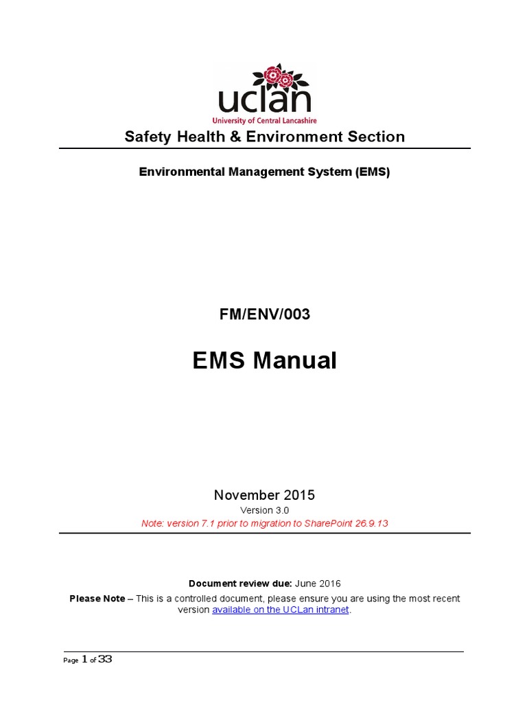 FM ENV 003 EMS Manual | PDF | Environmental Policy | Regulatory Compliance