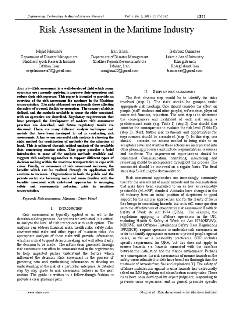 Risk Assessment in The Maritime Industry PDF | PDF | Risk | Risk Management