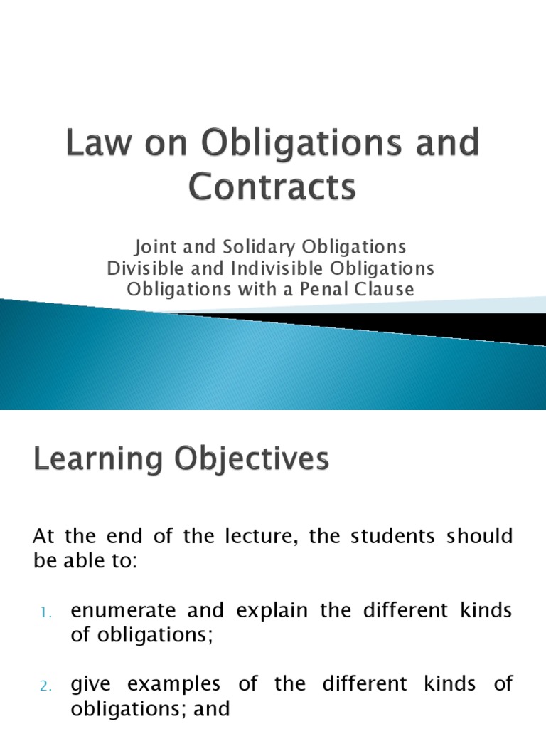 Lecture LAW C201 08 Joint Solidary Divisible and Indivisible ...