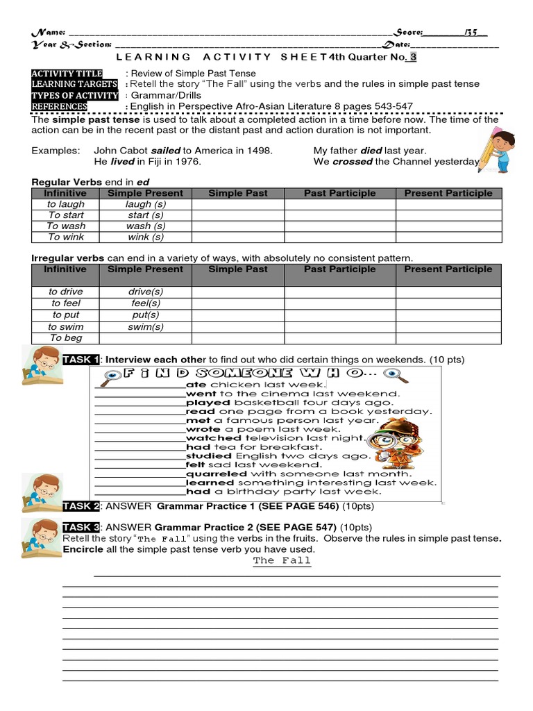 LAS 3 Review of The Simple Past Tense | PDF | Grammatical Tense ...