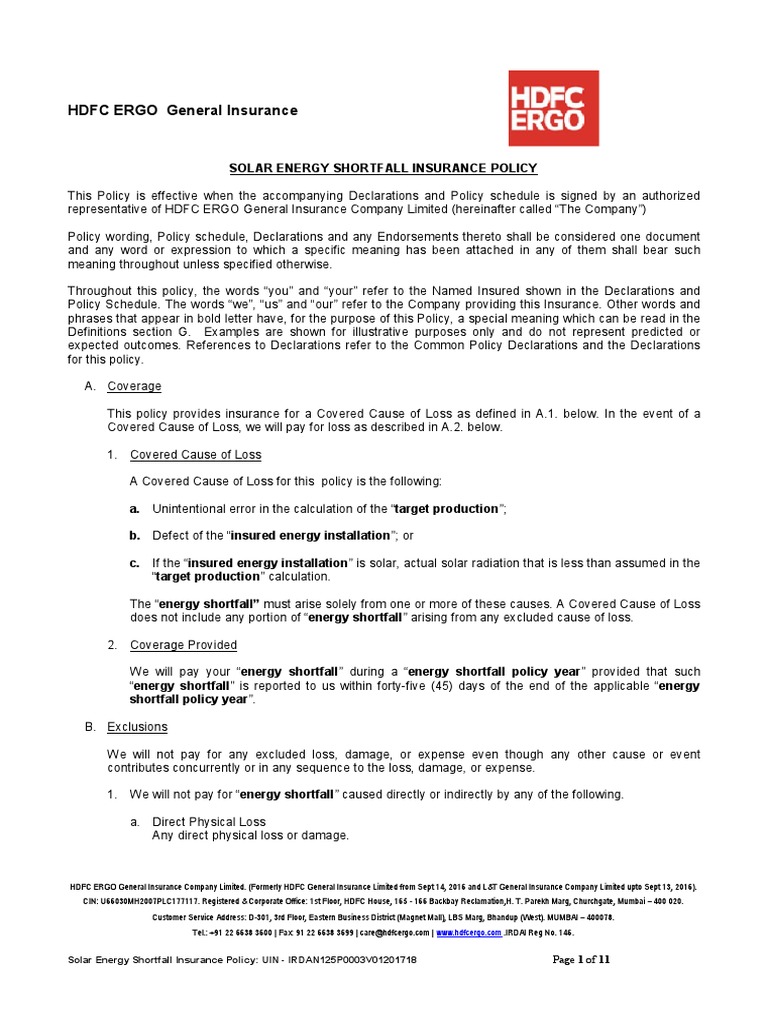 Solar Shortfall Policy Wordings | PDF | Insurance Policy | Bankruptcy