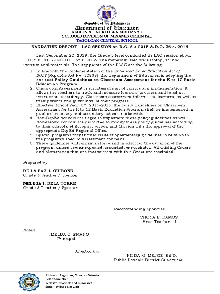 LAC Session Report on D.O. 8 & 36 | PDF | Teaching | Cognition