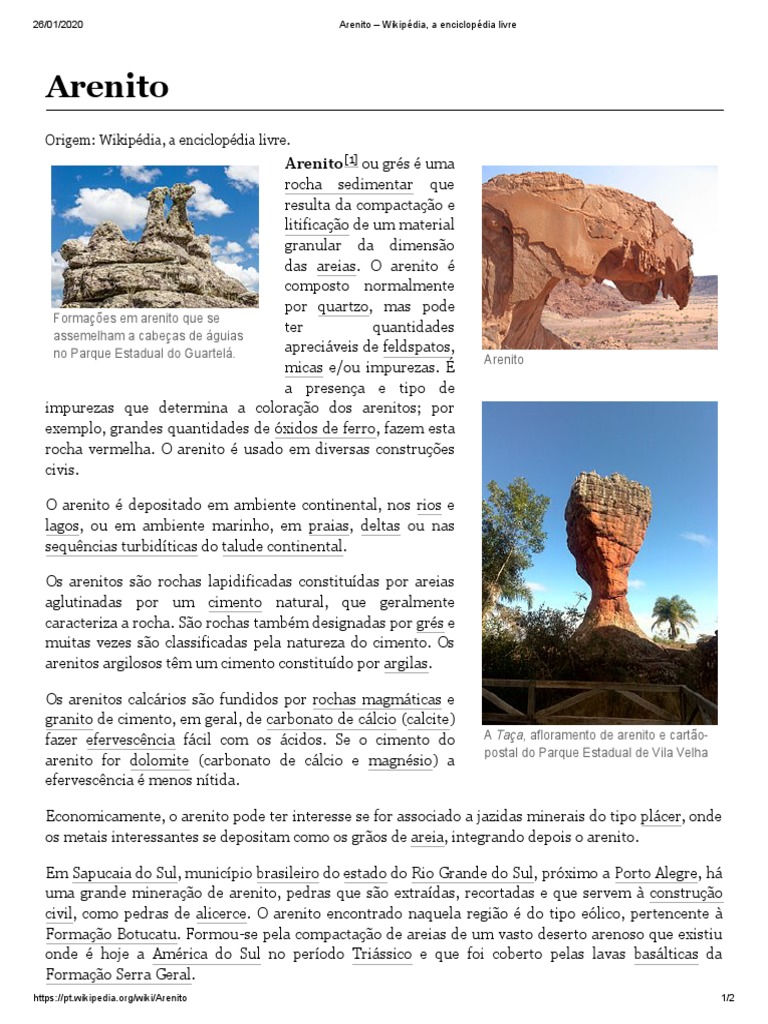 Arenito - Wikipédia, A Enciclopédia Livre PDF | PDF | Arenito | Minerais