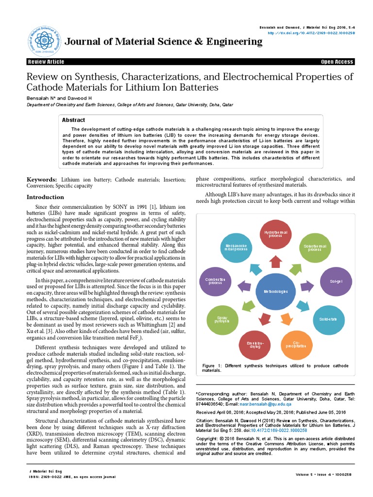 Review On Synthesis Characterizations and Electrochemical Properties of Cathode Materials For ...