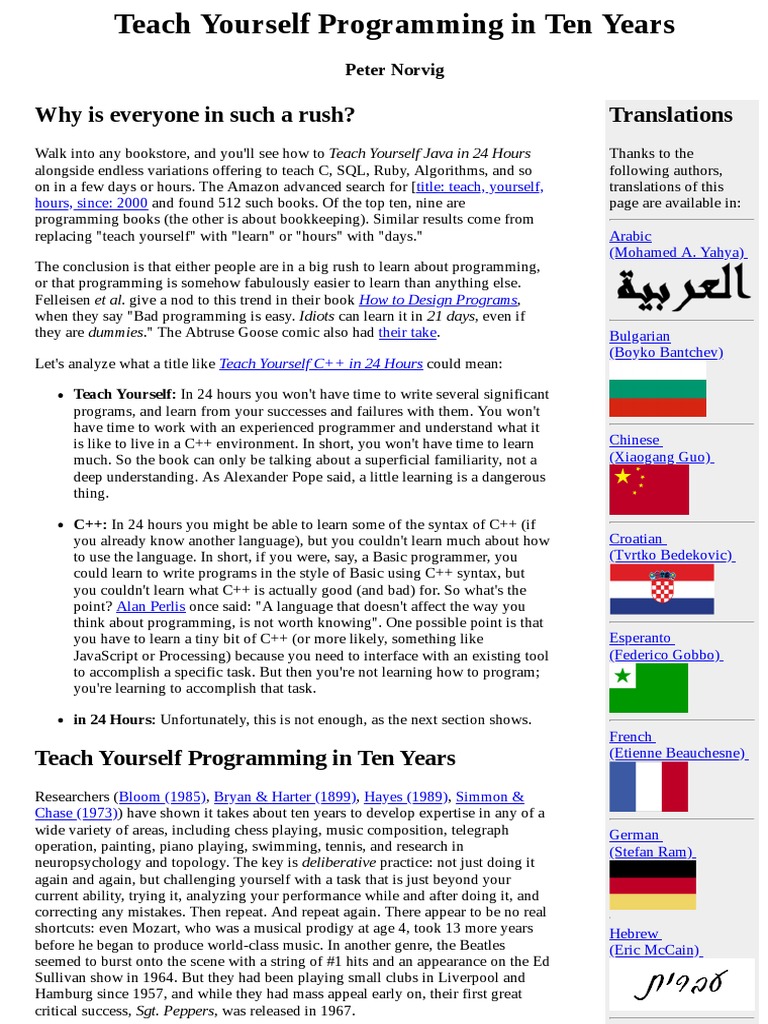 Teach Yourself Programming in Ten Years | PDF | Programmer ... Teach Yourself Programming in Ten Years | PDF | Programmer ...