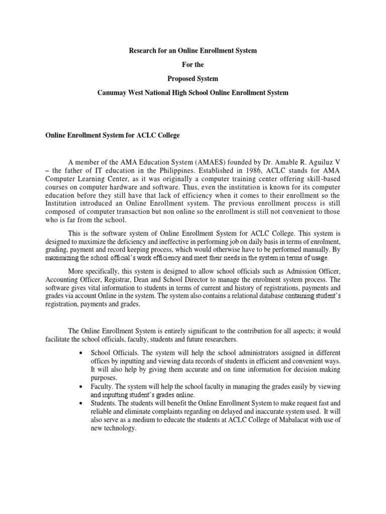 Online Enrollment System For Aclc Pdf University And College