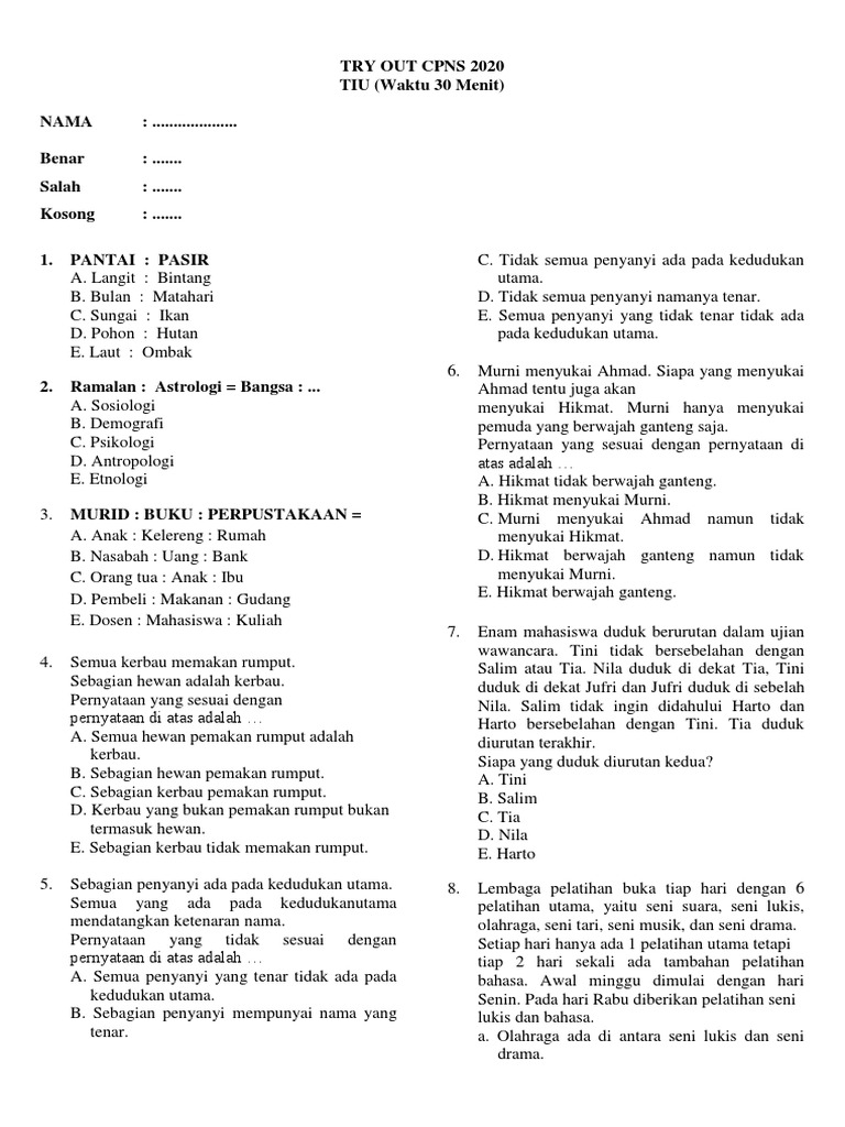 Soal Try Out TIU | PDF