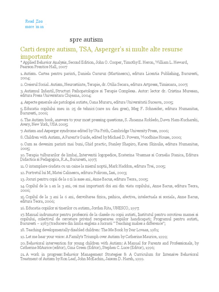 CĂRȚI Despre Autism | PDF | Neurodevelopmental Disorders | Psychiatry ...
