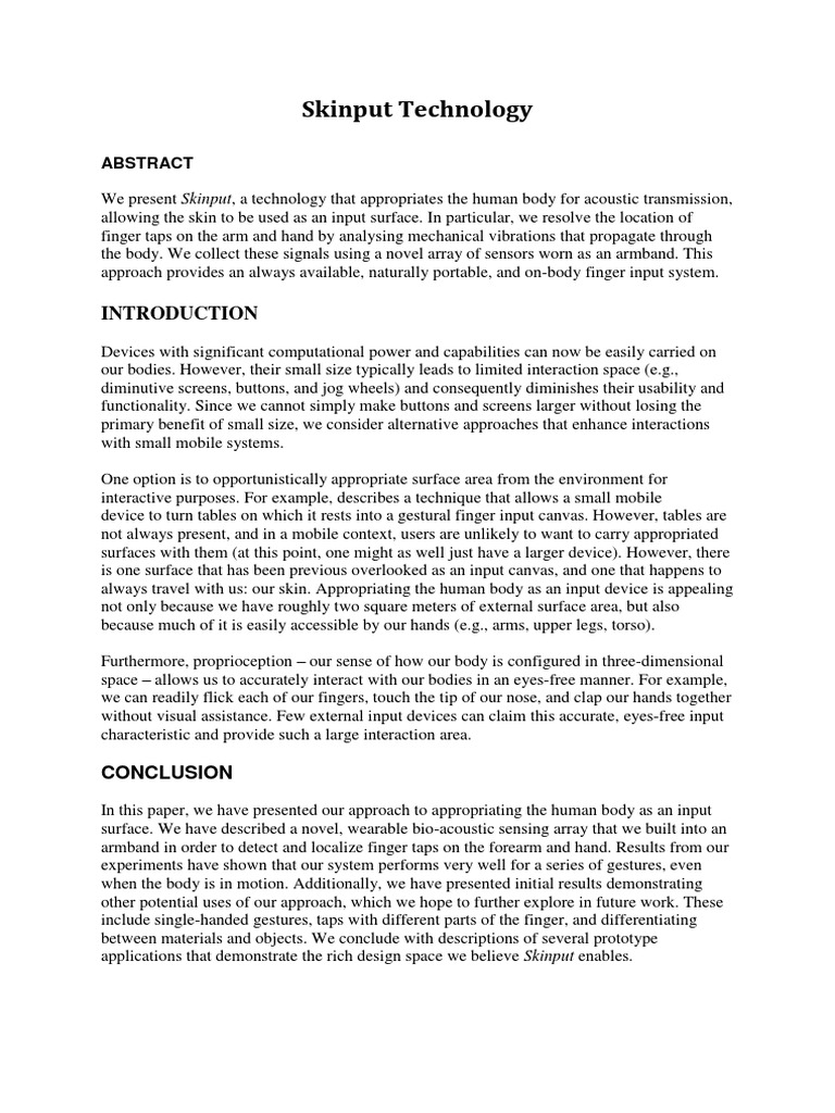 Skinput Technology | PDF