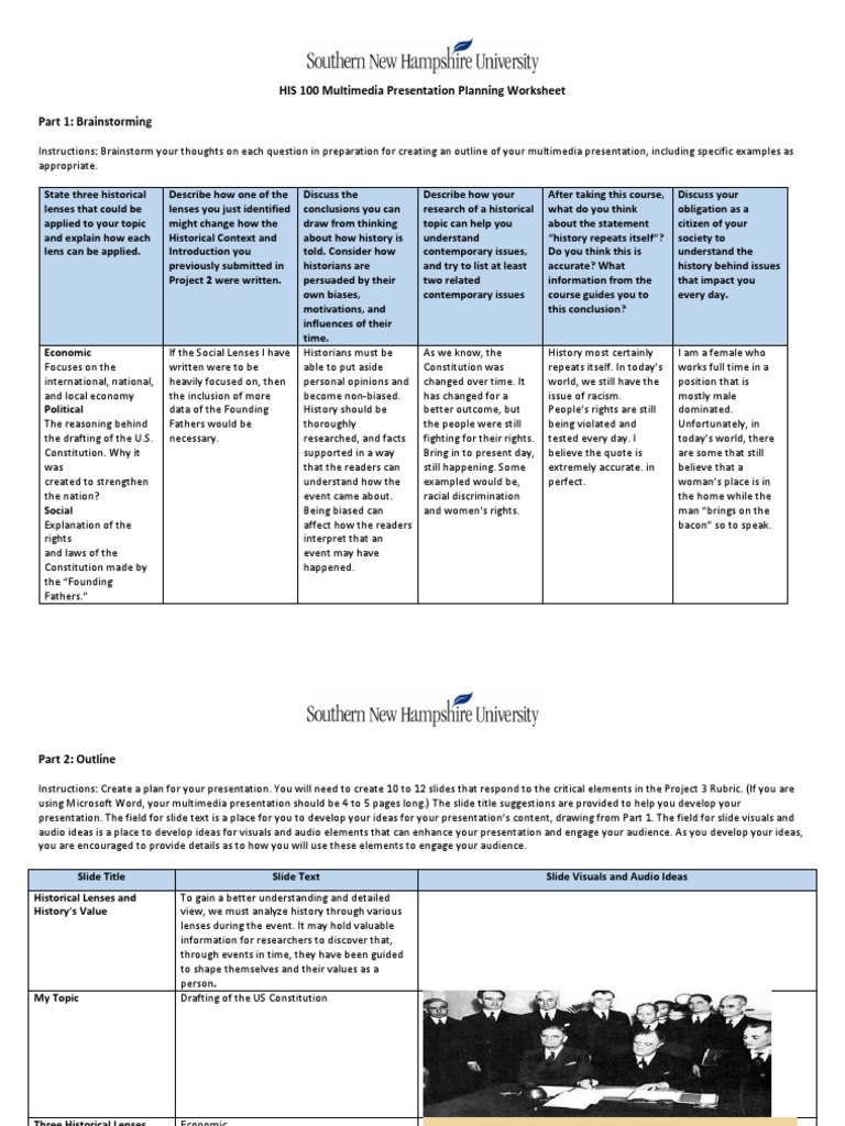 HIS 100 Multimedia Presentation Planning Worksheet | Download Free PDF ...