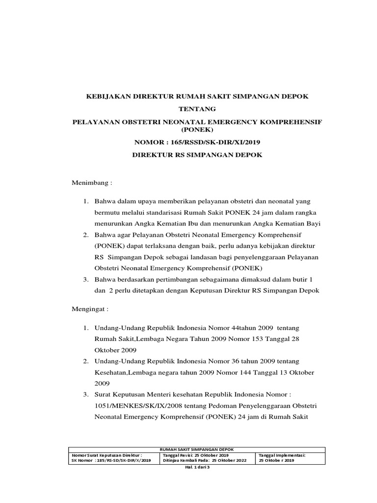 Kebijakan Direktur Rumah Sakit Simpangan Depok | PDF