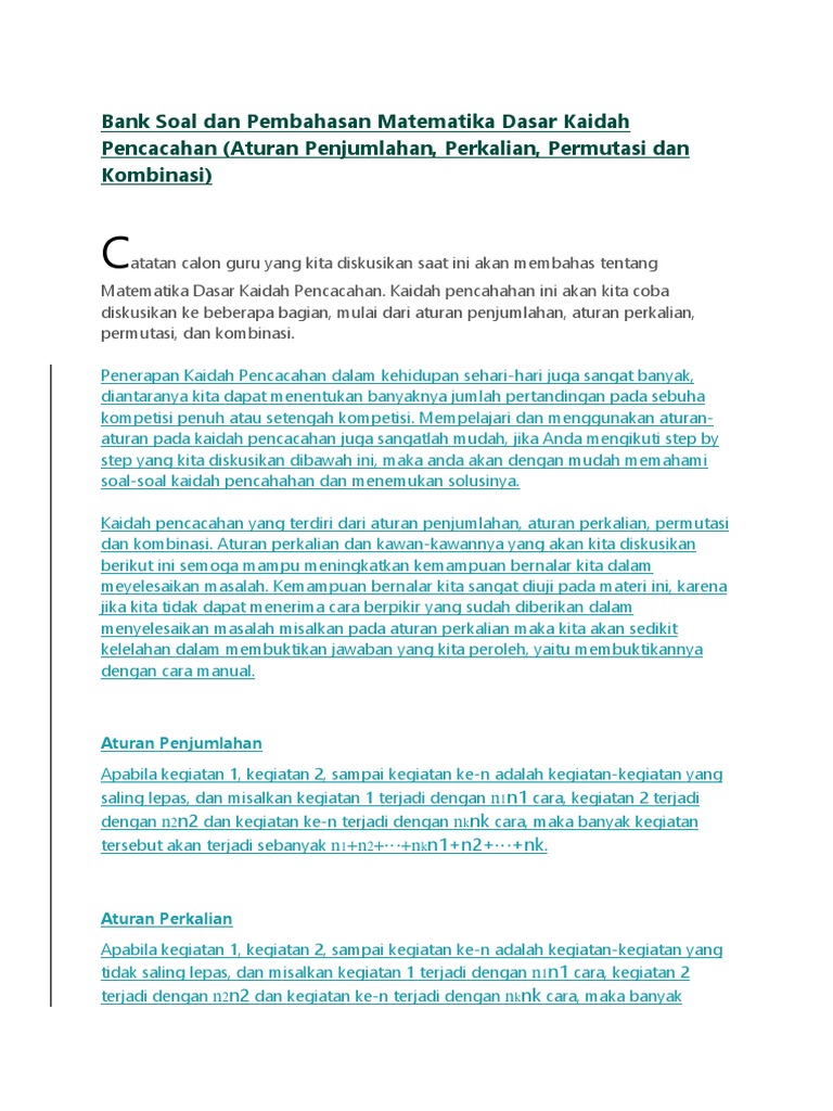 Peluang, Permutasi, Kombinasi | PDF | Game & Aktivitas | Metode & Bahan ...