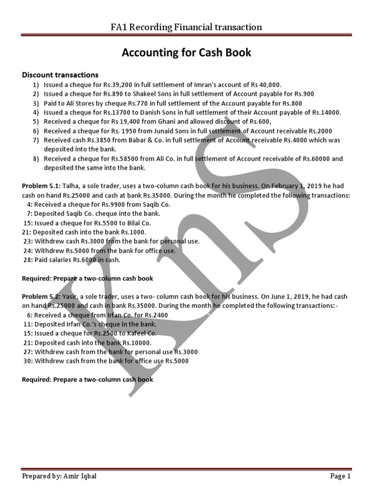 FA1 Cash Book | PDF | Accounts Payable | Cheque