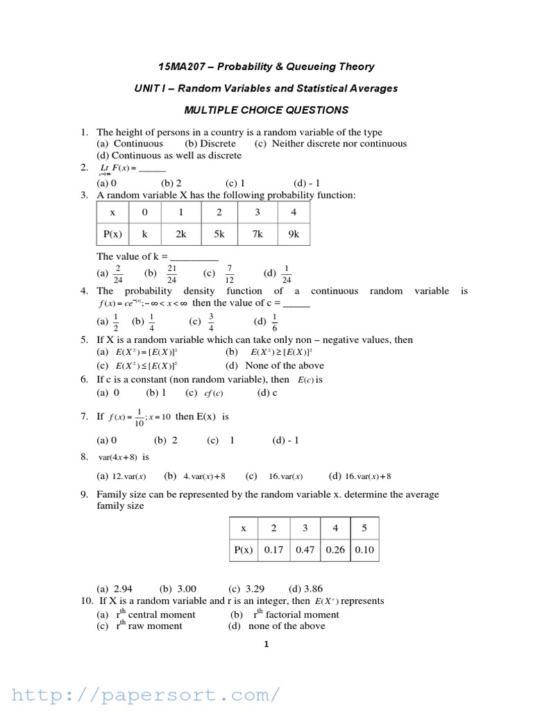 15ma207 Probability & Queueing Theory Maths 4th Semester Question Bank All Unit Question Paper ...