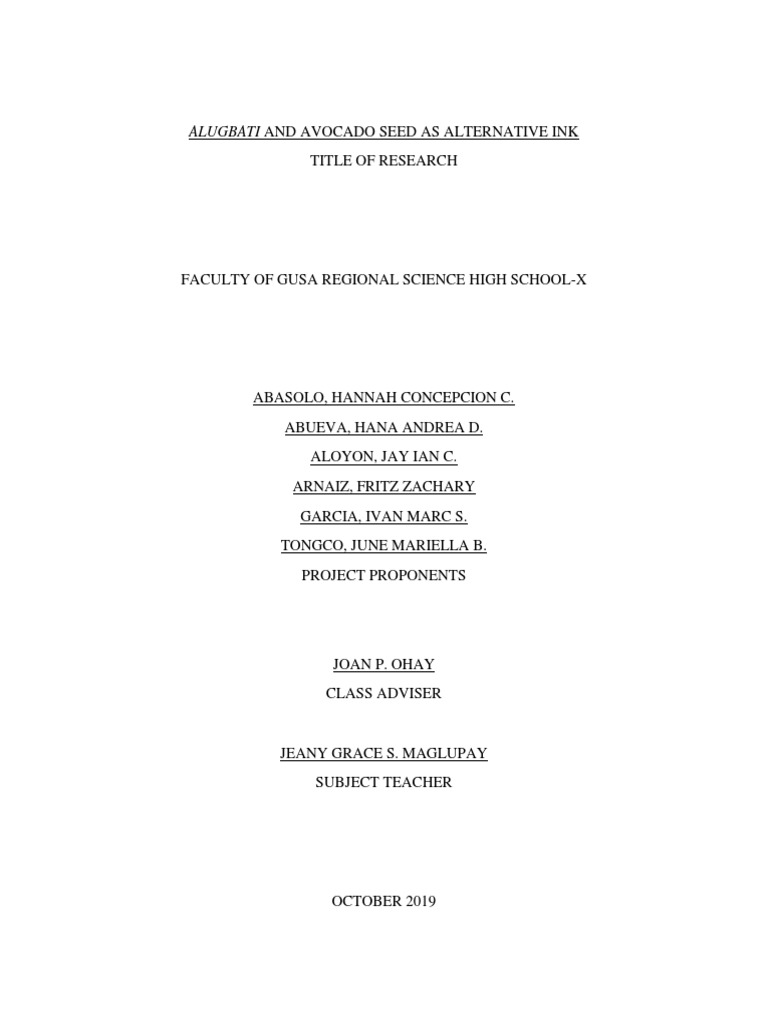 Alugbati and Avocado Seed As Alternative Ink | PDF