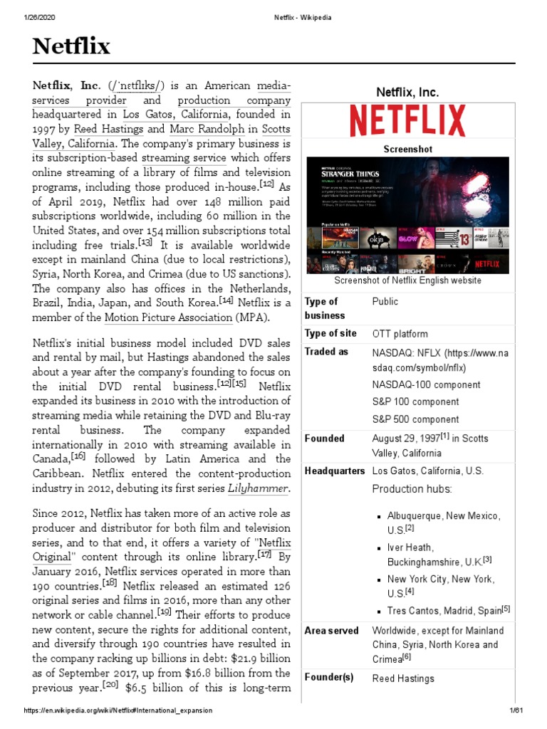 Netflix - Wikipedia | PDF | Netflix | Business