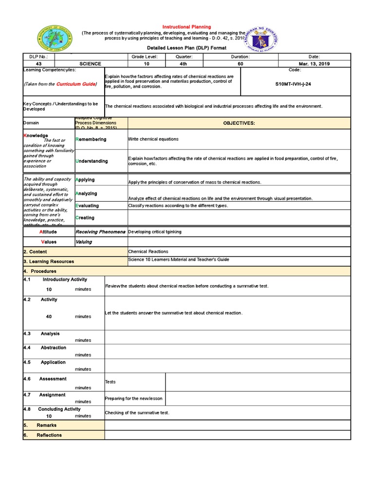Planning and Implementing a Summative Assessment on Chemical Reactions ...