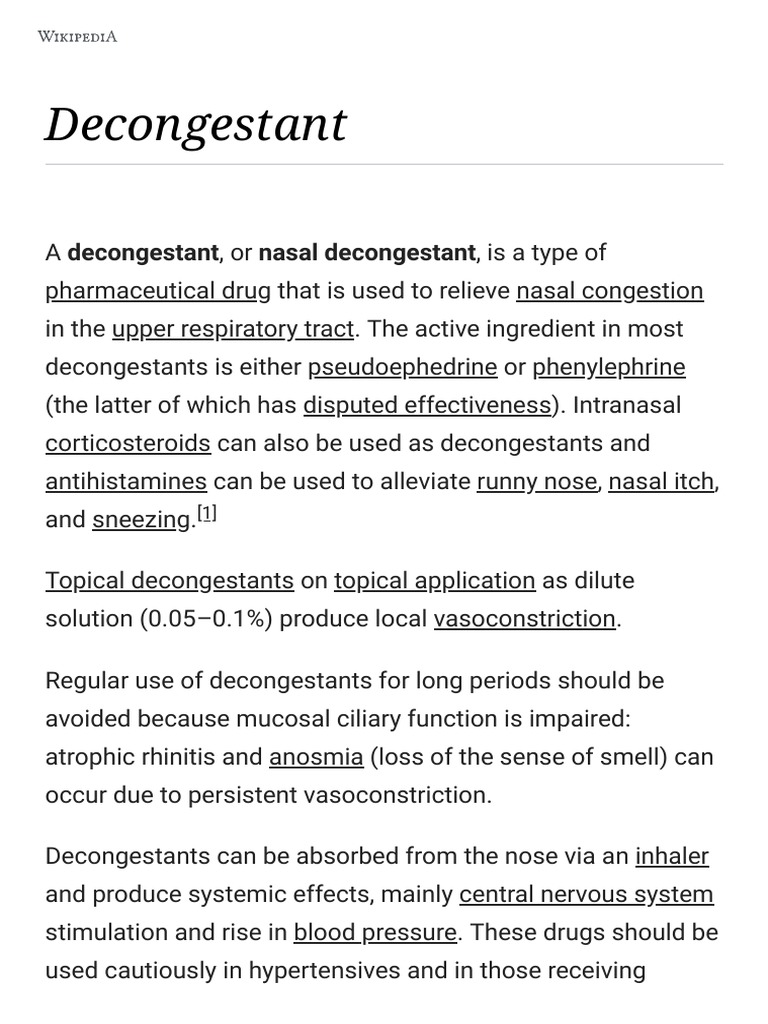 A Comprehensive Review of Decongestants: Their Uses, Pharmacology ...