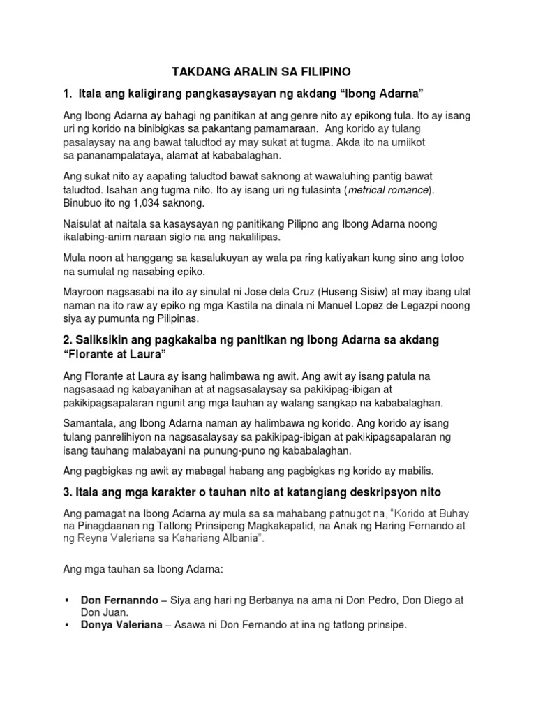 Takdang Aralin Sa Filipino | PDF