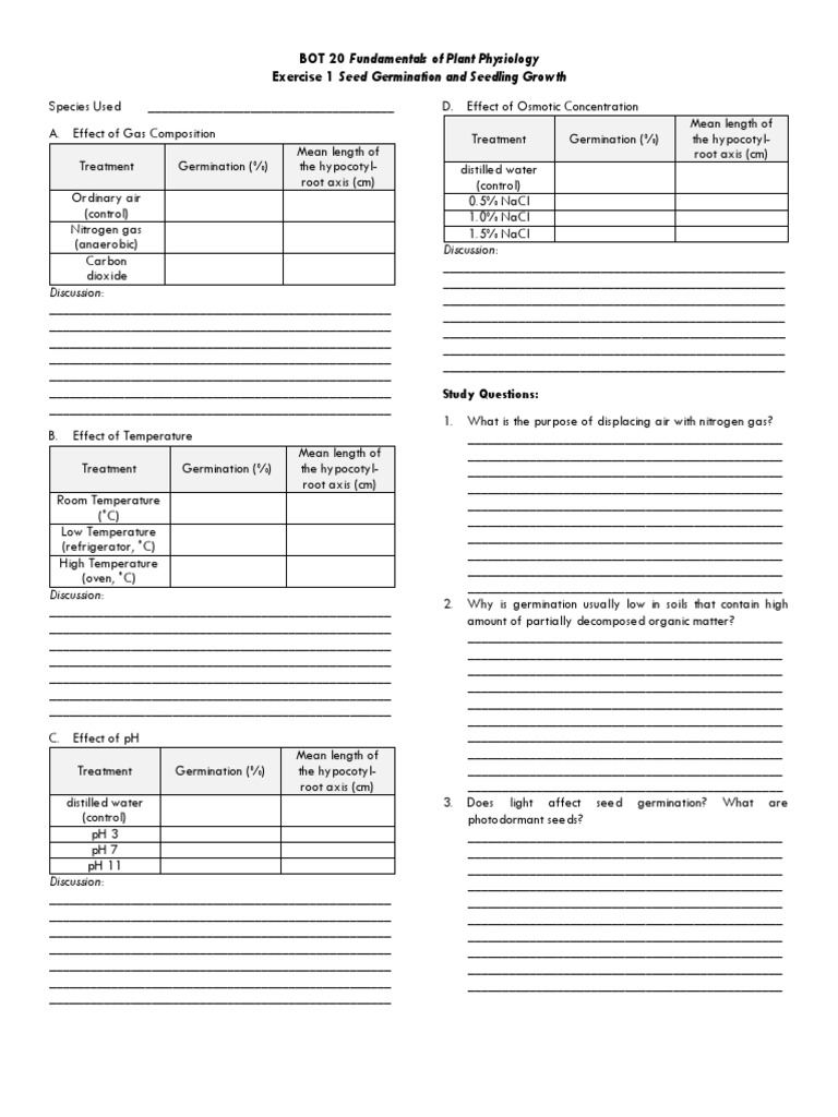 BOT 20 Laboratory Exercise 1 | PDF | Germination | Root