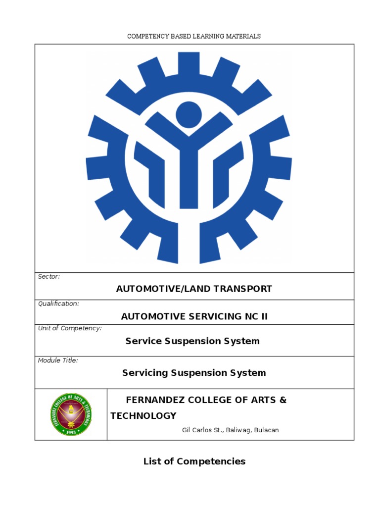CBLM Automotive CORE Servicing Suspension System NC II | PDF | Manual ...