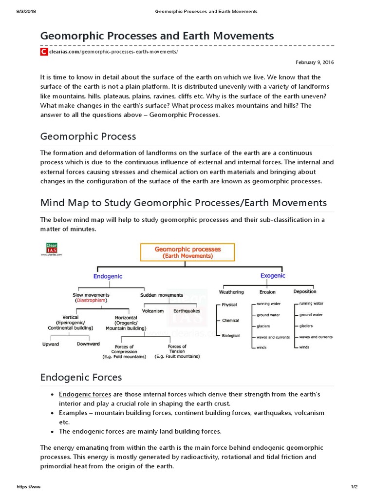 Geomorphic Processes and Earth Movements | PDF | Erosion | Earth