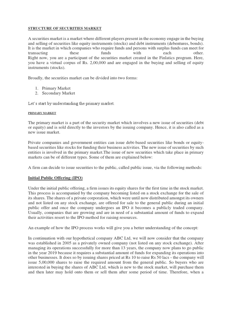 Structure of Securities Market | PDF | Stock Market | Stocks