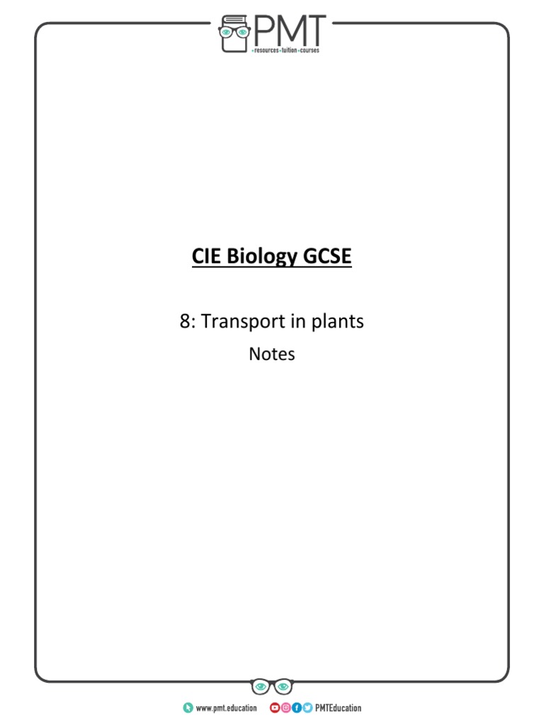 Summary Notes Topic 8 Transport In Plants Cie Biology Igcse Pdf