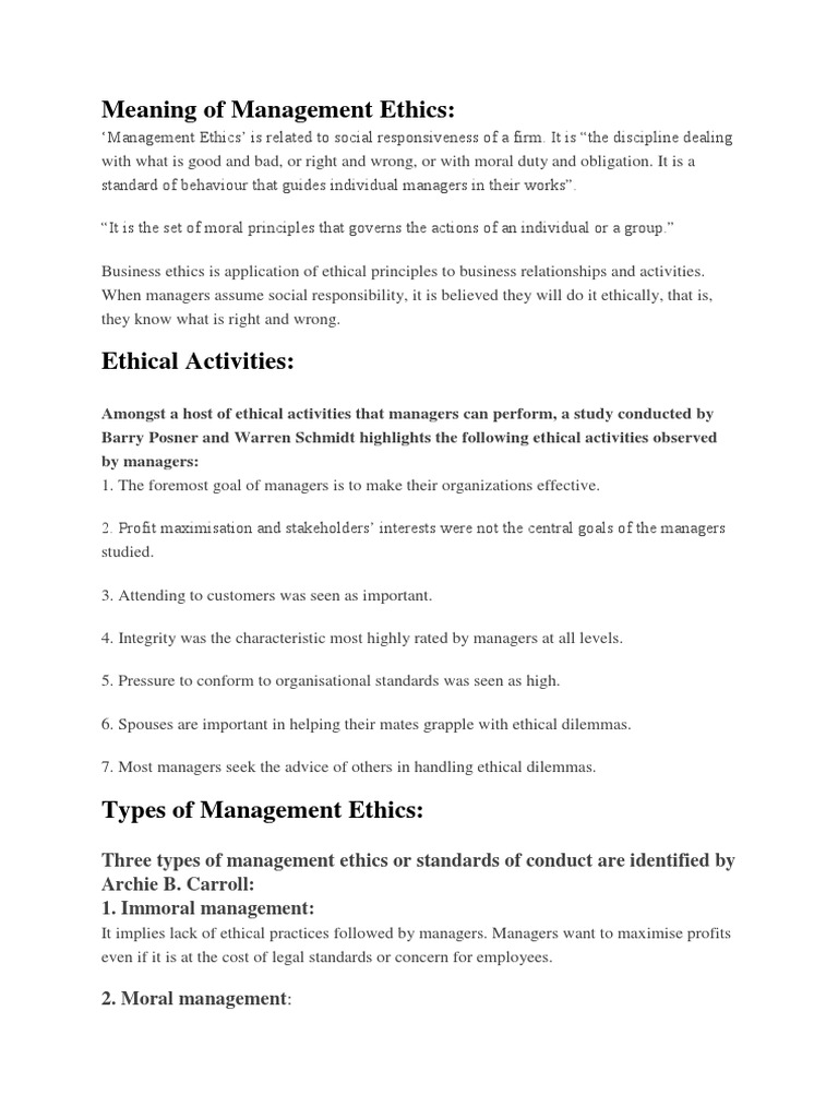 Role of Management Ethics | PDF | Business Ethics | Value (Ethics)