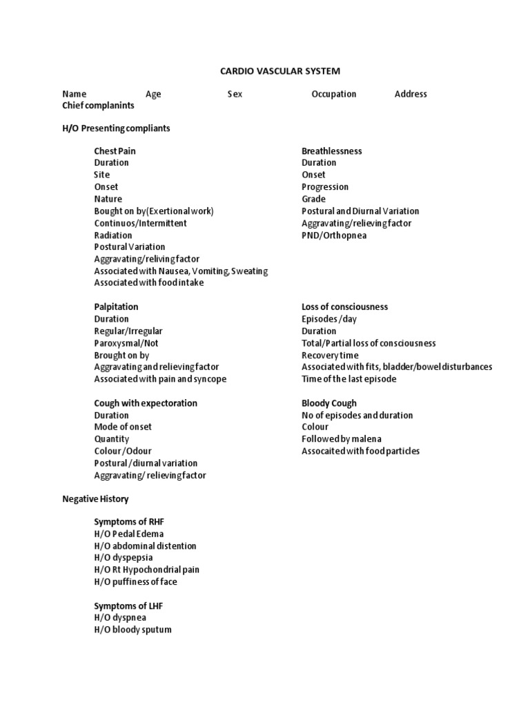 Examination CVS Case Sheet | PDF | Pulse | Diseases And Disorders