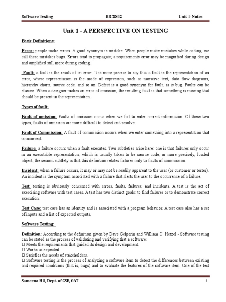 St Unit 1 Notes Download Free Pdf Software Testing Software Bug 2989
