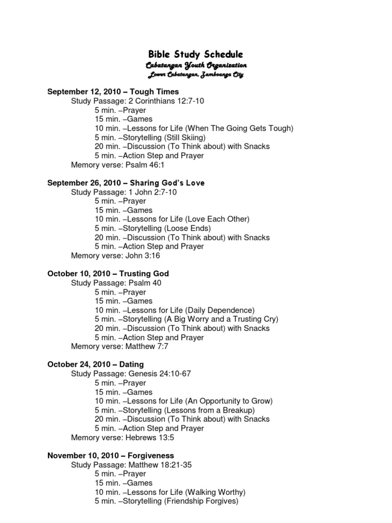 Bible Study Schedule | PDF | Chapters And Verses Of The Bible | Ancient ...
