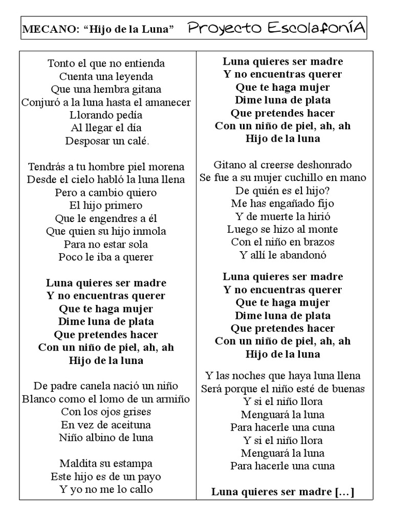Mecano Hijo de La Luna - Letra