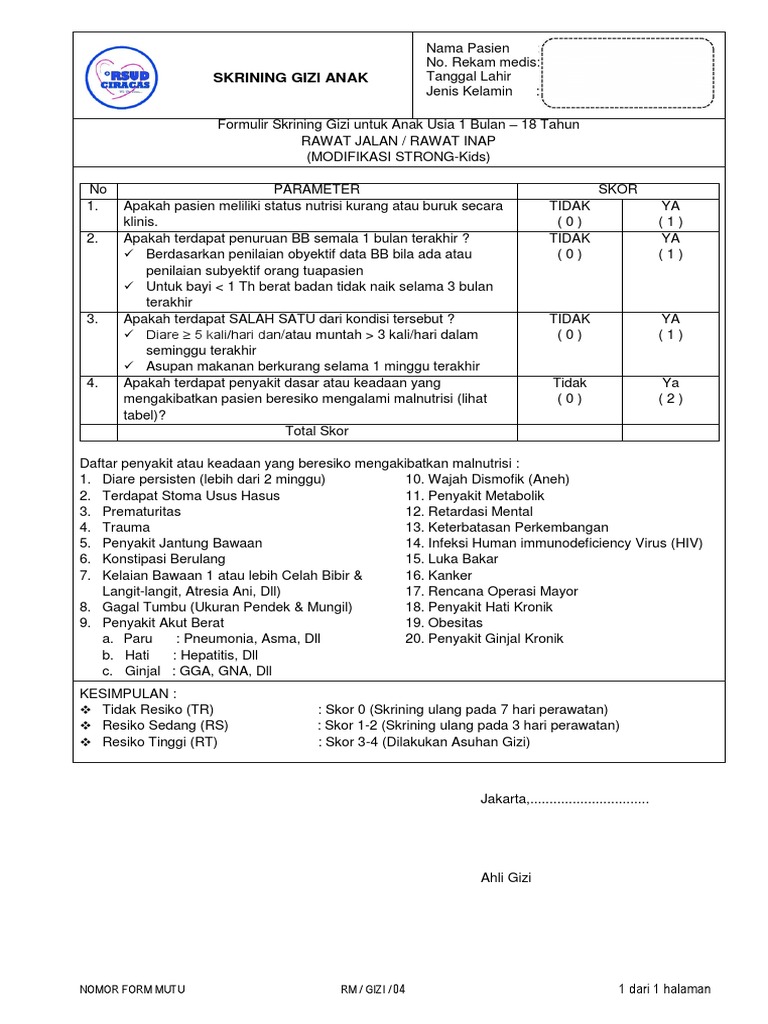 Skrining Gizi Anak | PDF