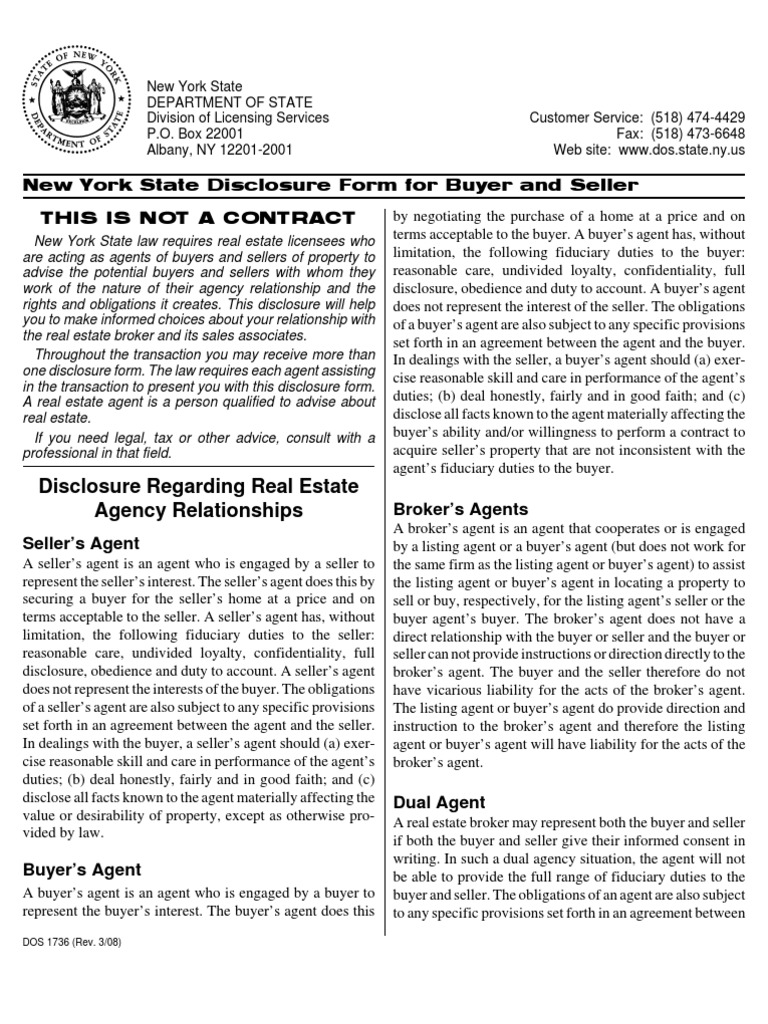 New York State Agency Disclosure Form | PDF | Real Estate Broker | Law ...