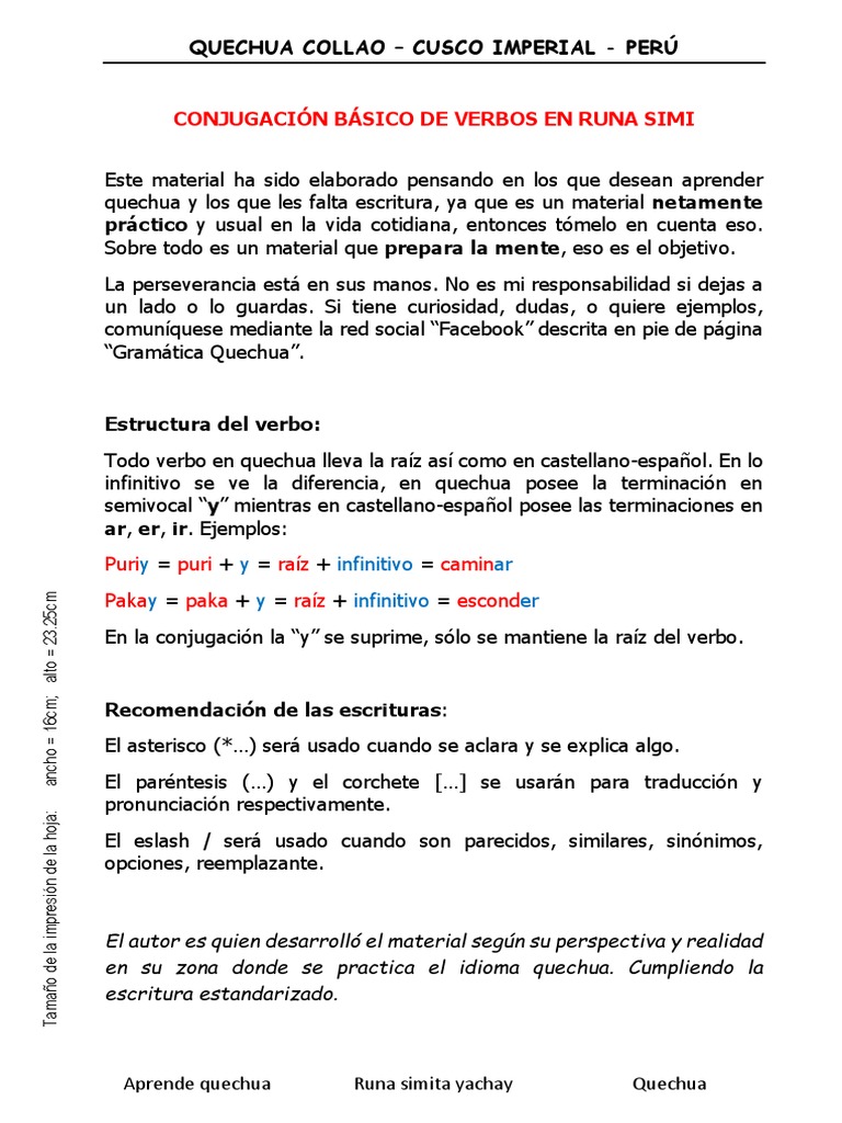 Conjugación Básica de Verbos en Quechua | PDF | Verbo | Idiomas