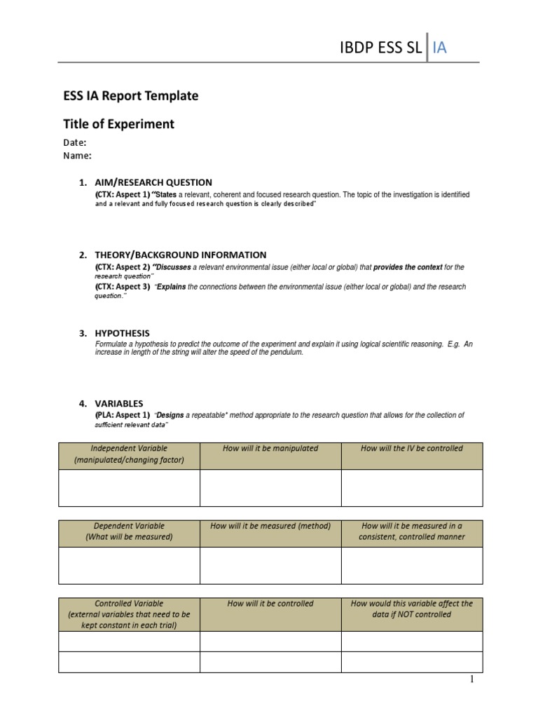 Ess Lab Reort Template | Download Free PDF | Scientific Method | Experiment