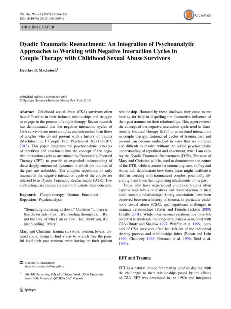 Dyadic Traumatic Reenactment - An Integration of Psychoanalytic ...