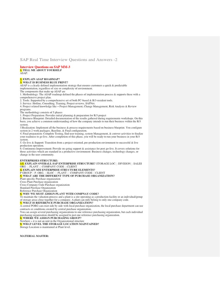 SAP MM Interview Questions Overview | PDF | Inventory | Valuation (Finance)