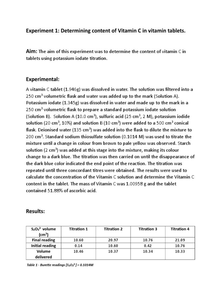 Titration Chemistry Lab Report Vitamin C | PDF | Titration | Chemistry
