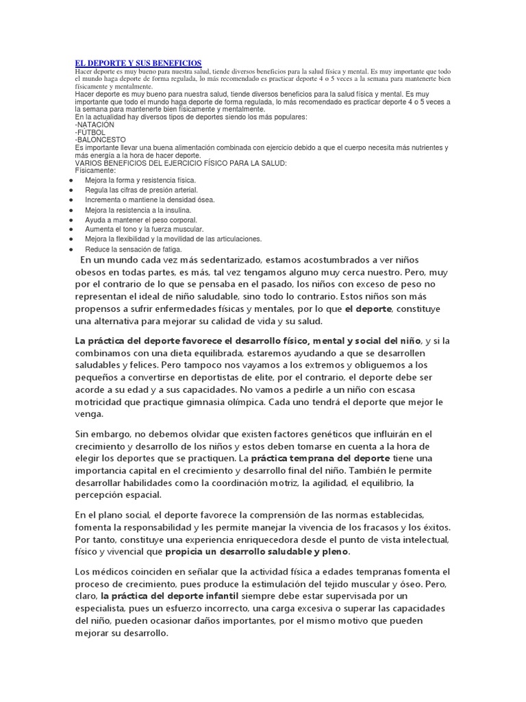Beneficios del Deporte para la Salud | PDF | Deportes | Obesidad