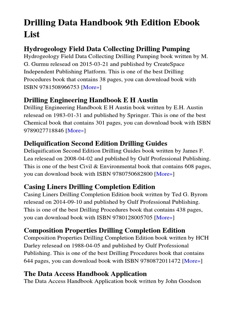Drilling Data Handbook 9th Edition | PDF | Books | Computer Data